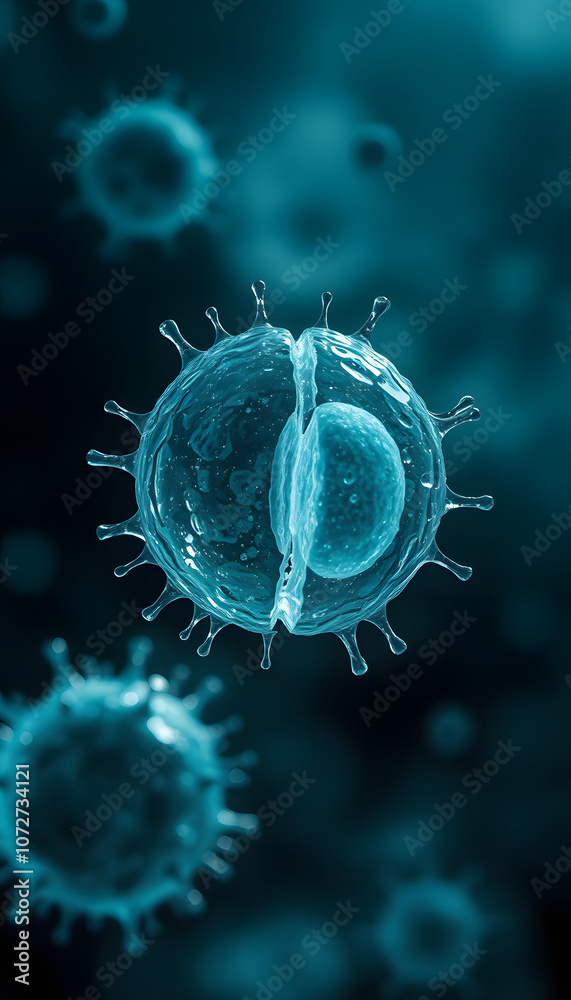 Cells division process, Cell divides into two cells isolated with white ...