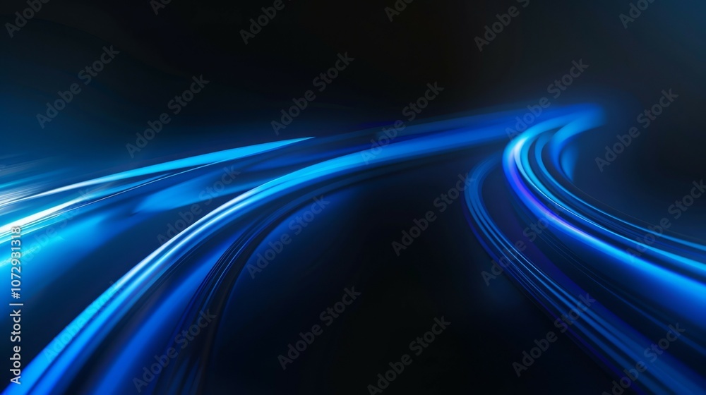 Blue abstract light trails. Dynamic blue streaks evoke speed ...
