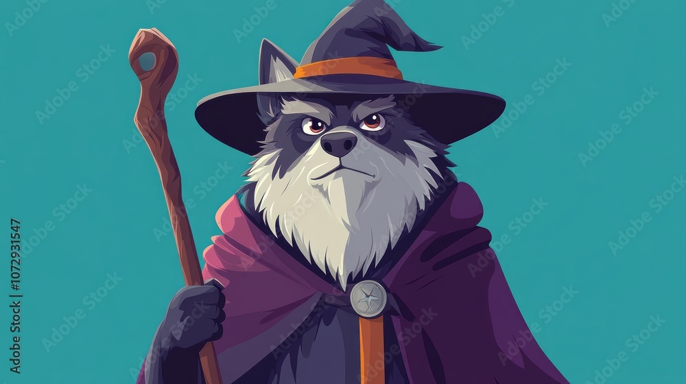2d funny vector portrait of simple quirky wizard wolf character ...