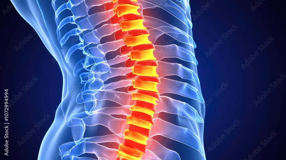 Highlighted Human Spine in Blue Background Illustrating Backbone Health ...