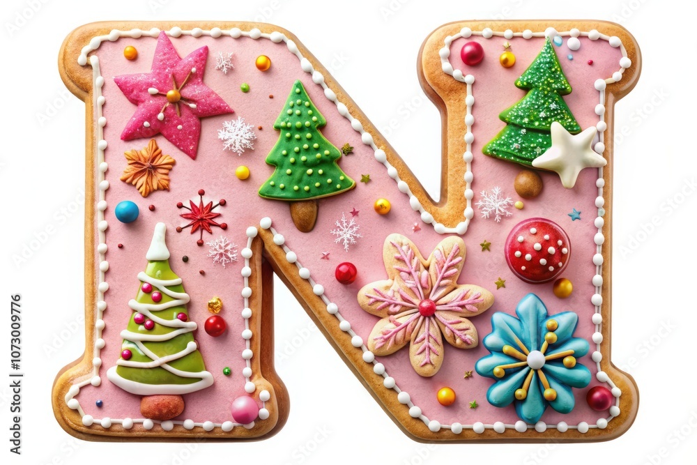 Surreal Christmas Uppercase Letter N in Pink Gingerbread Cookie with ...