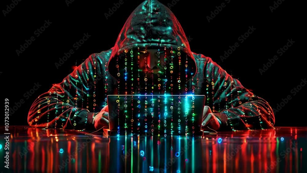 video of hacker attack, anonymous hacker, an enigmatic individual behind a computer screen ...