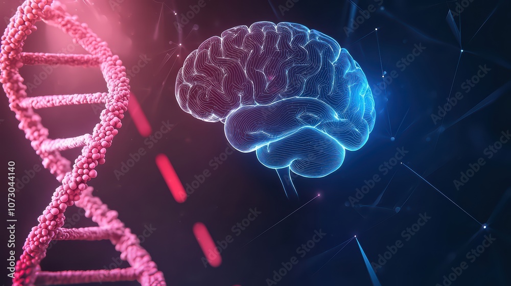 A digital representation of a brain and DNA illustrating the connection ...