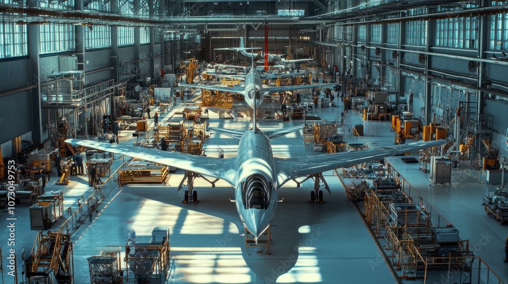 Photo & Art Print Expansive view of a jet production line in an ...