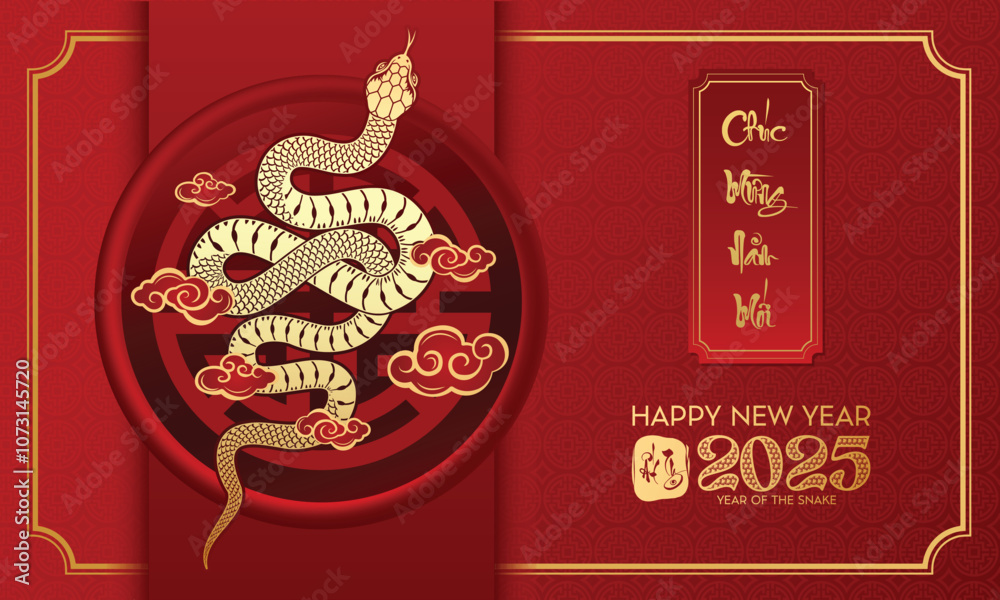 2025 Vietnamese new year, year of the snake. Set of Vietnamese new year ...
