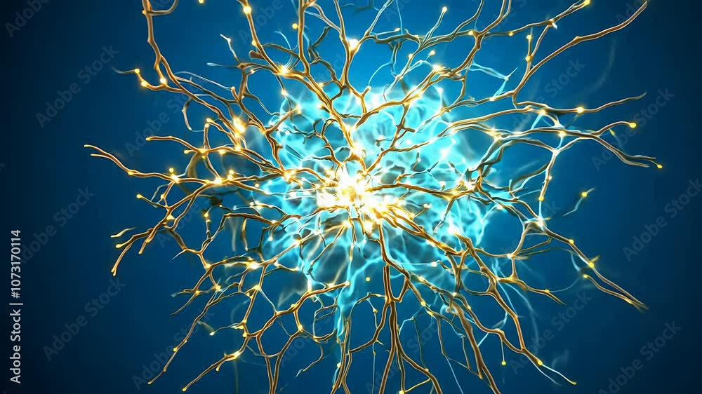 Neural network: structure of brain cells revealing complex pathways ...