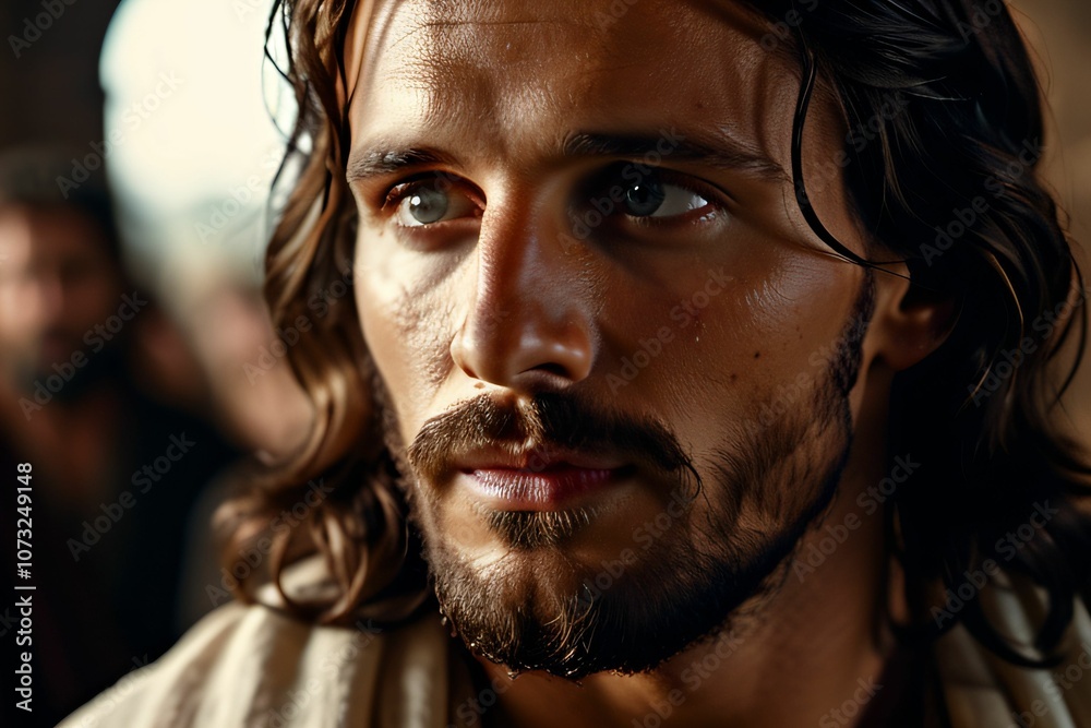 Jesus Christ with very smooth facial features and very smooth eyes for ...