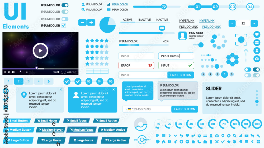 Modern UI kit featuring a collection of essential buttons, icons, and navigation elements for ...