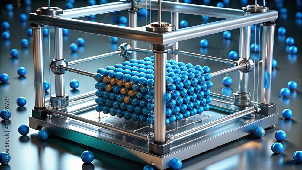 A digital visualization of an atom-scale 3D printer, where individual ...