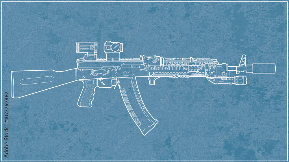 Photo & Art Print blueprint of Upgraded AK 74 assault rifle with ...
