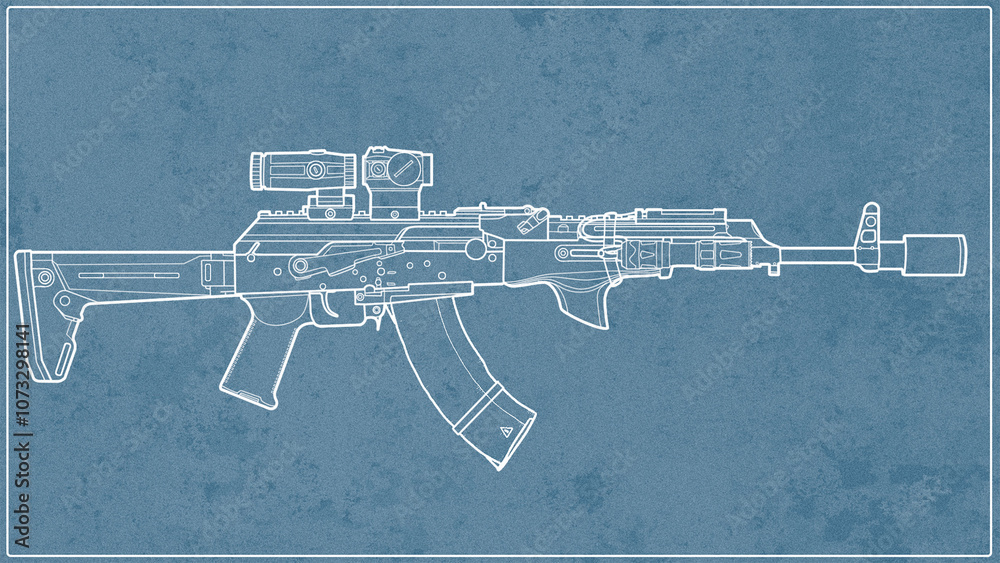blueprint of Upgraded AKM assault rifle with collimator sight ...