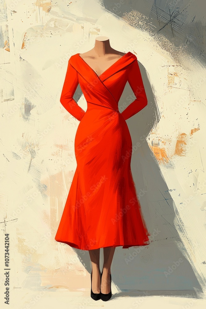 professional fashion illustration showcases softly tailored midi dress ...