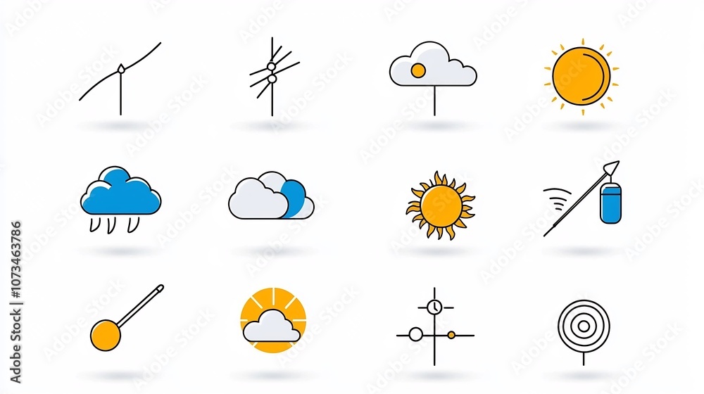 Simple Weather Icon Set with Wind Snow Sun and Cloud Symbols in ...