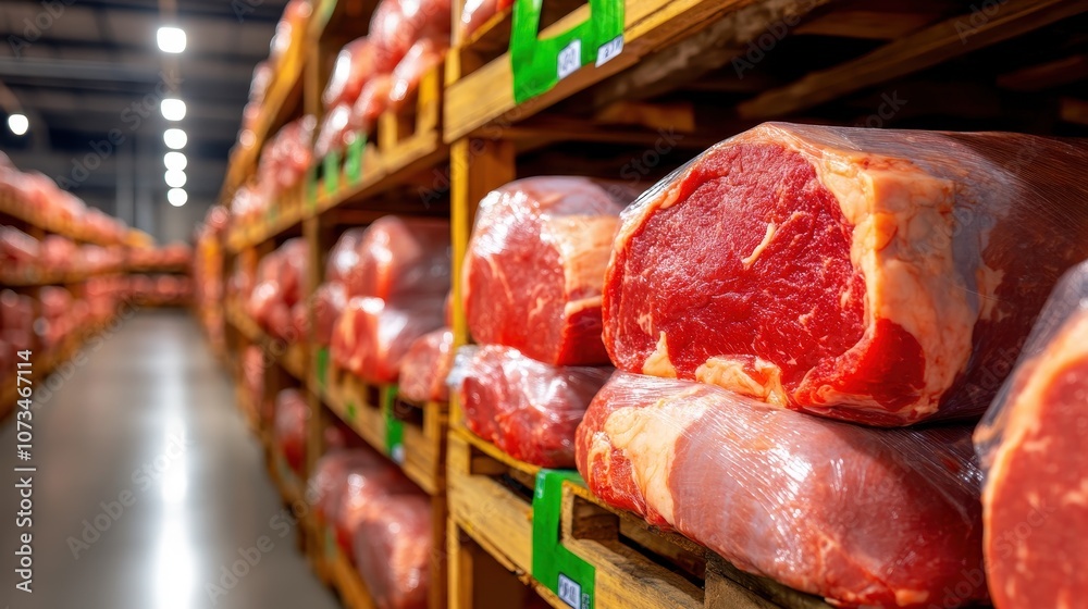 Fresh Cuts of Red Meat Stored in Refrigerated Shelves of a Meat ...