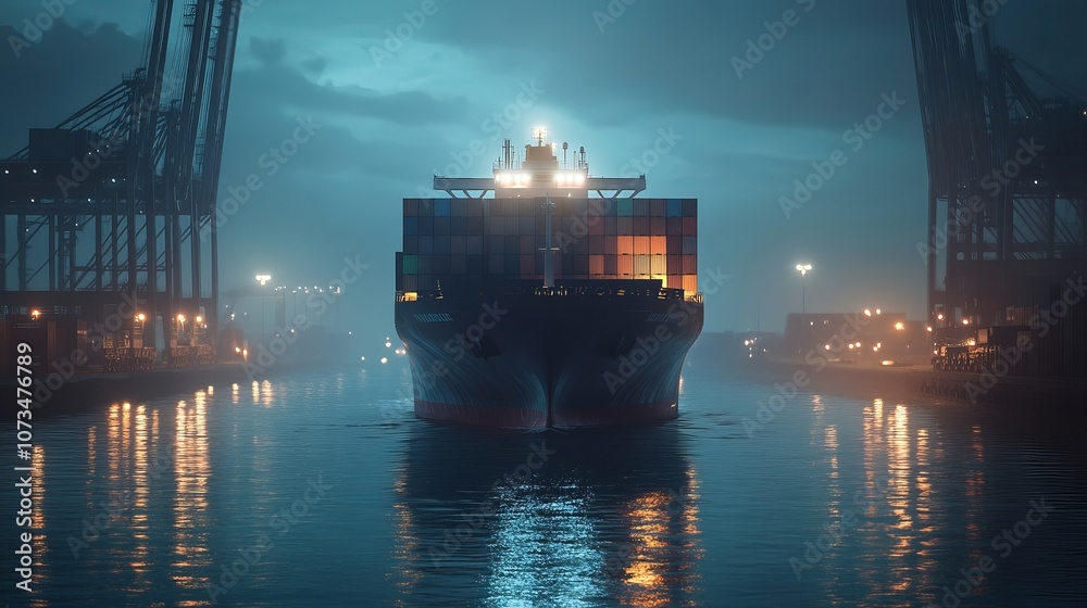 Front view of Cargo container ship carrying container and running out ...