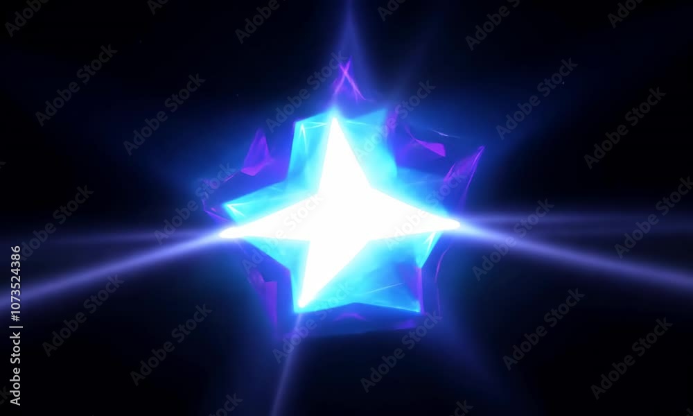 Loop center flickering golw blue star optical lens flares shine light ...