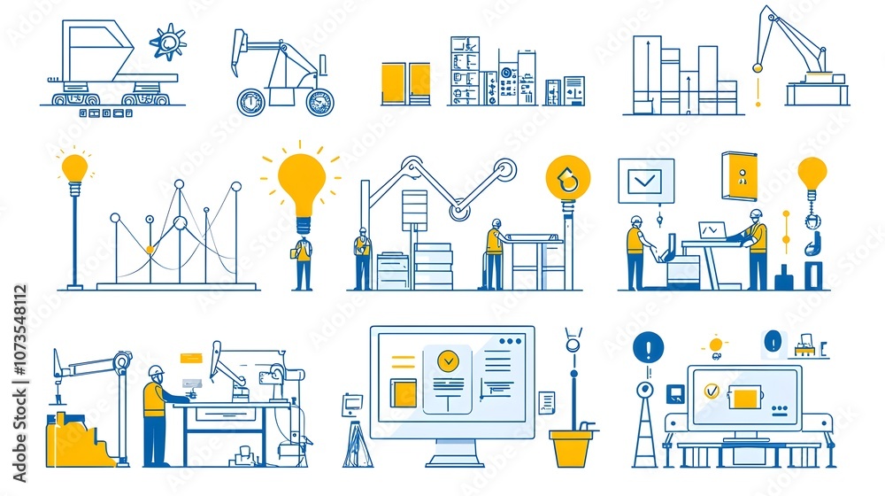 Set of line art assurance icons featuring inspection evaluation and ...