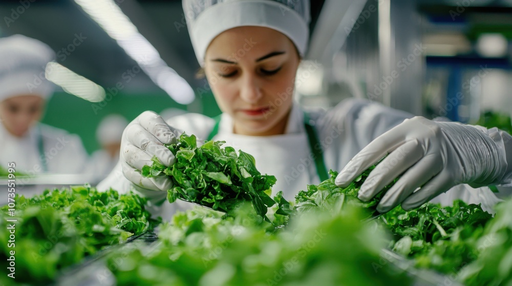 Workers Sorting Fresh Vegetables Before Packaging in a Food Processing ...