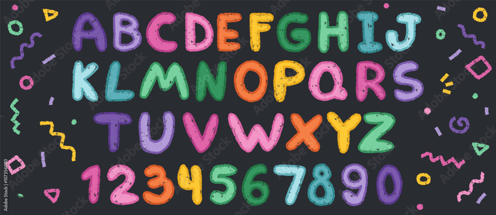 Crayon kids font, children cartoon alphabet with doodle hand drawn ...