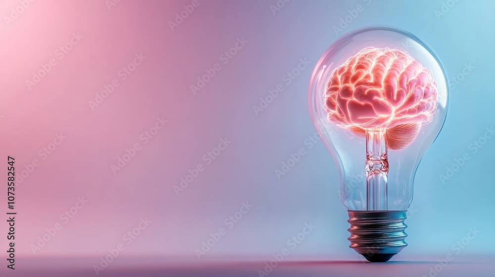 A striking visual of a brain lighting up within a bulb, representing ...