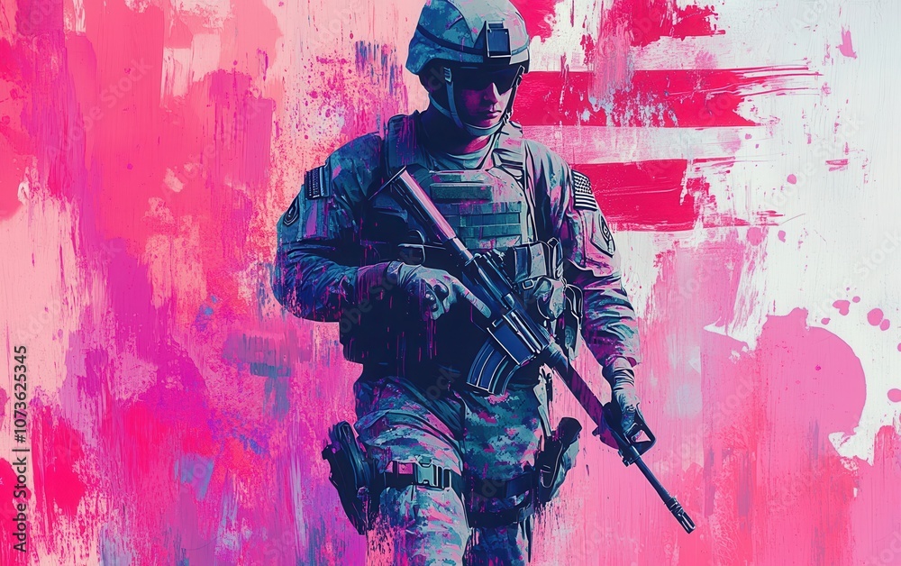 Pop art collage of an American soldier in vibrant red, white, and blue ...