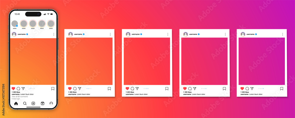 Instagram post feed frame mockup with smartphone Iphone 16 pro max mock ...