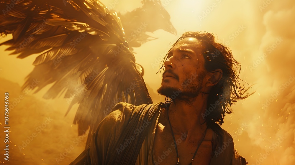 A resolute Jesus, eyes turned towards the sky, refusing to bow as Satan ...