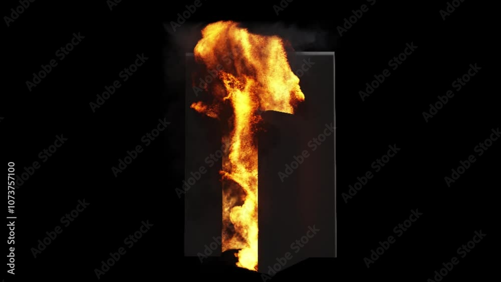 Fire burning behind wall and door with transparent background 3d ...