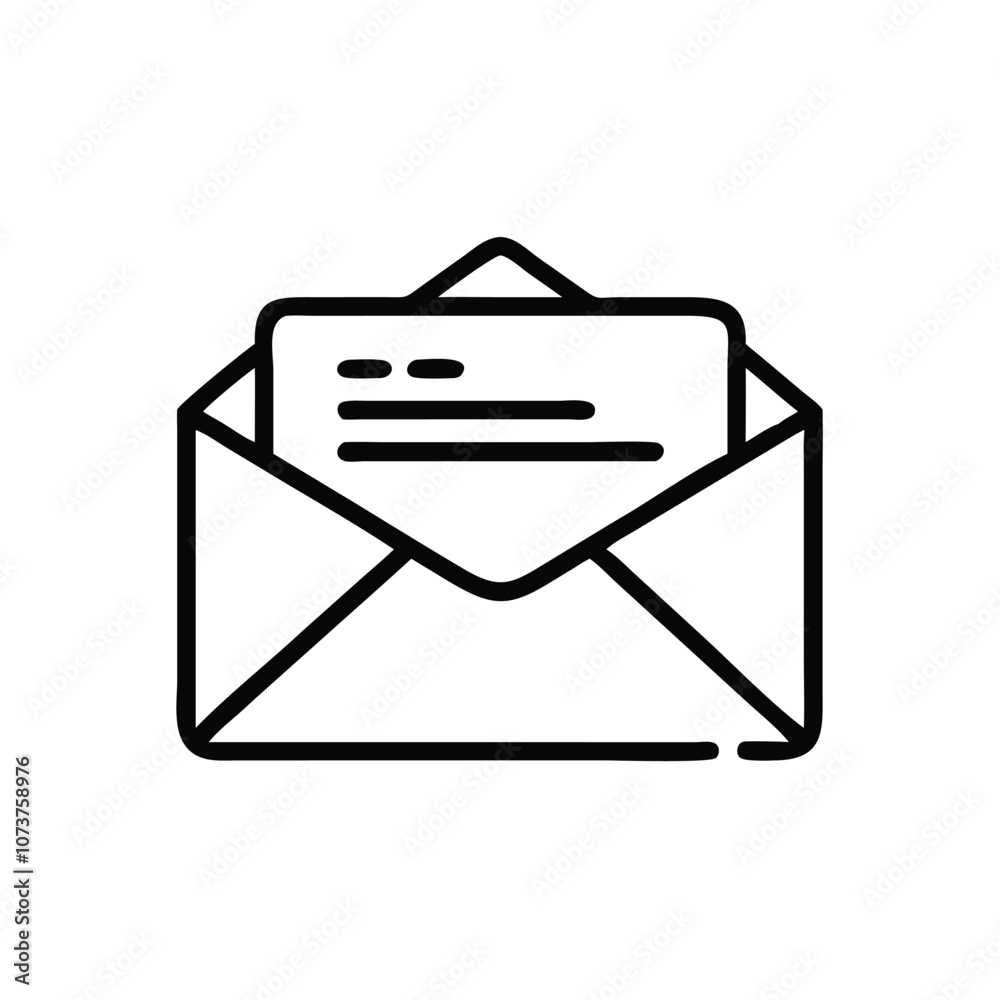 Open email icon with letter insert in outline style, Vector ...