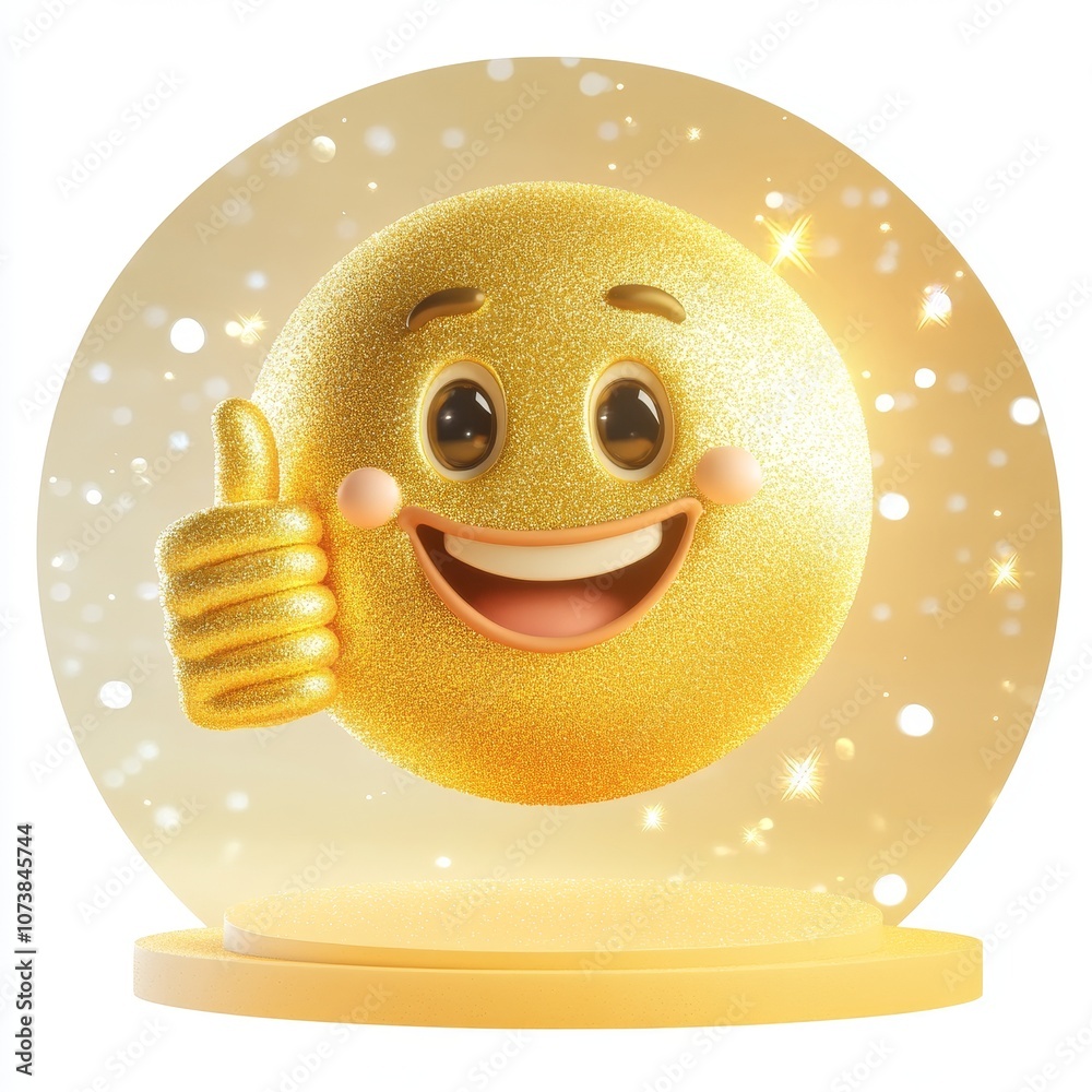 A shiny golden emoji with a friendly smile and thumbs-up gesture ...