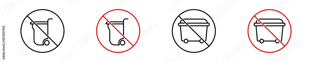 Simple icon set garbage bin. Trash dumping is prohibited. Isolated ...