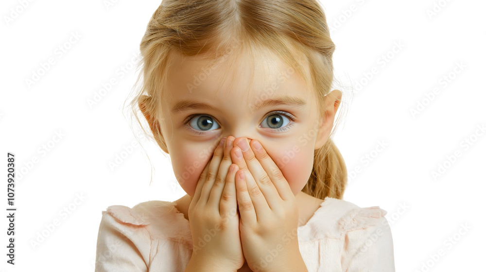 Little girl holding her nose with unpleasant stink causing strong odor ...