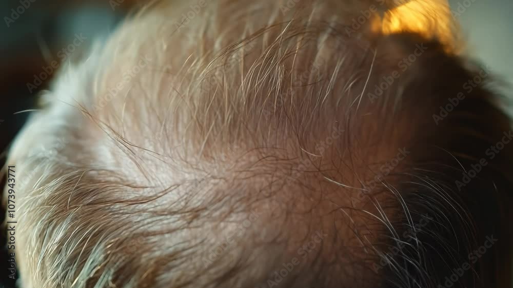 Closeup of a man experiencing hair thinning on head scalp issues ...