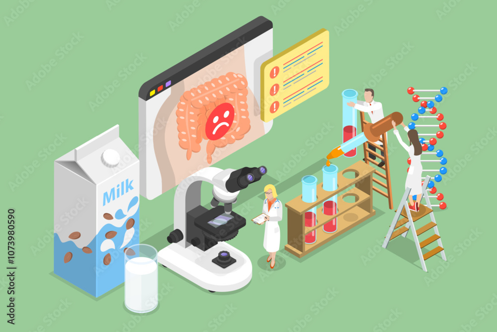 Poster 3D Isometric Flat Vector Illustration of Lactose Intolerance ...