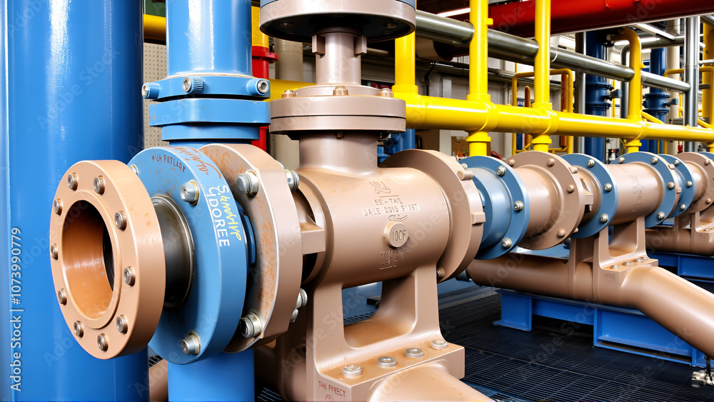 large globe valve, with flanges and bolts, on high pressure water ...