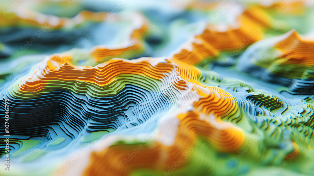 GIS geodata mapping concept featuring a detailed, layered terrain model ...