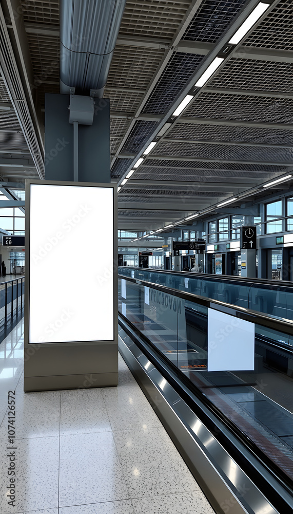 Wide-angle view of a vertical empty advertising billboard mockup next ...