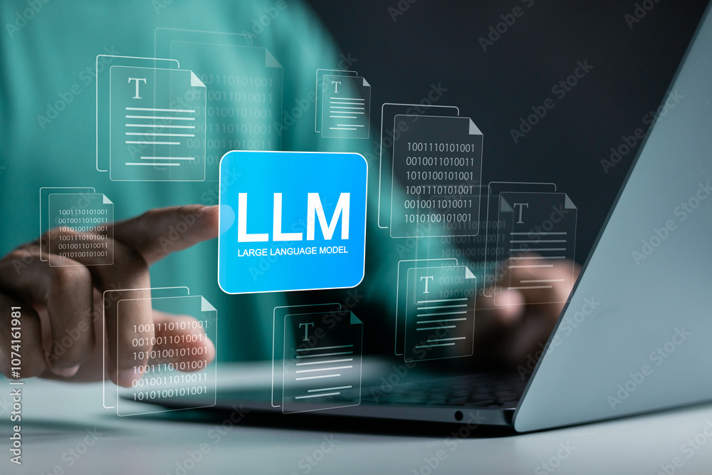 LLM, AI large language model concept, Big data, data transfer ...