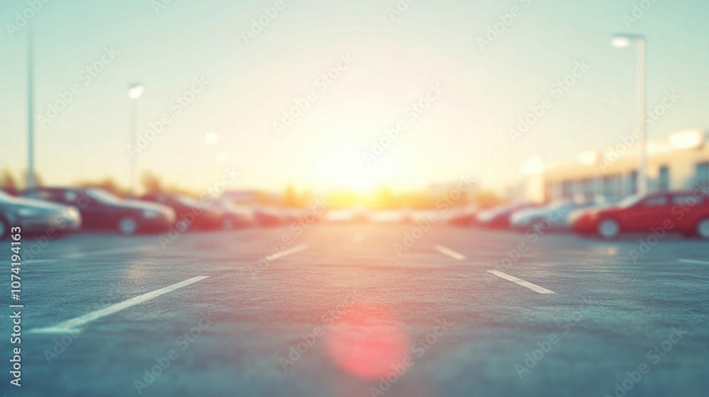 3D rendering of an abstract blurred car parking lot background with a ...