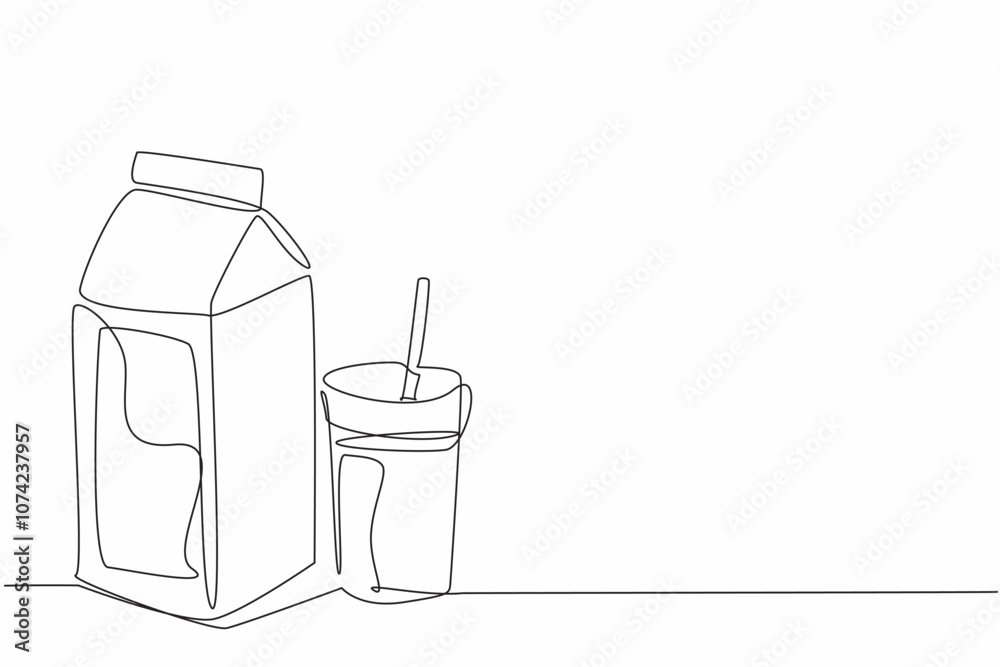 National Milk Day. One single line drawing of almond milk with paper ...