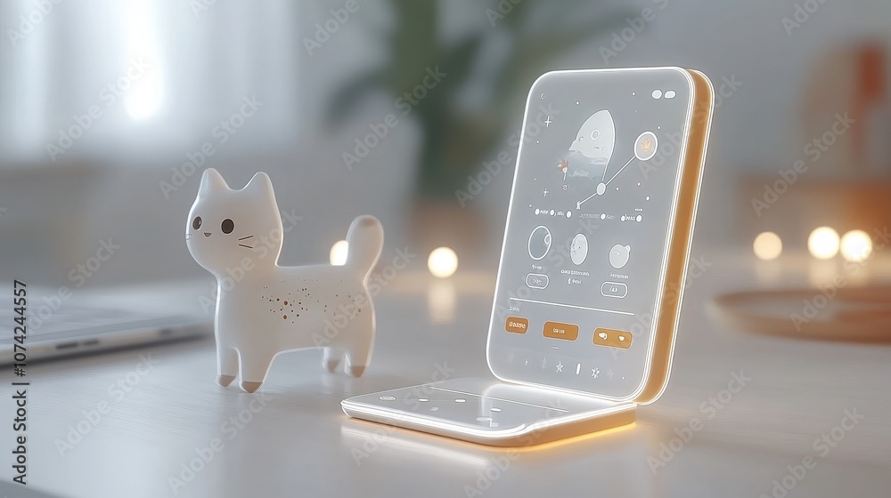 Cute Cat and Futuristic Space Themed UI Design with Pastel Colors Stock ...