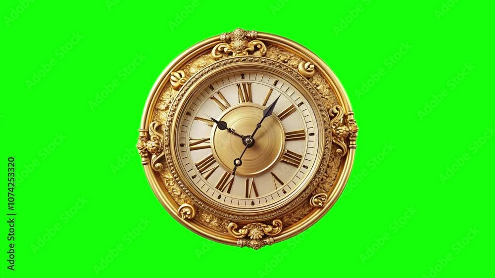 Luxury clock green screen animation motion graphic with chroma key clip ...