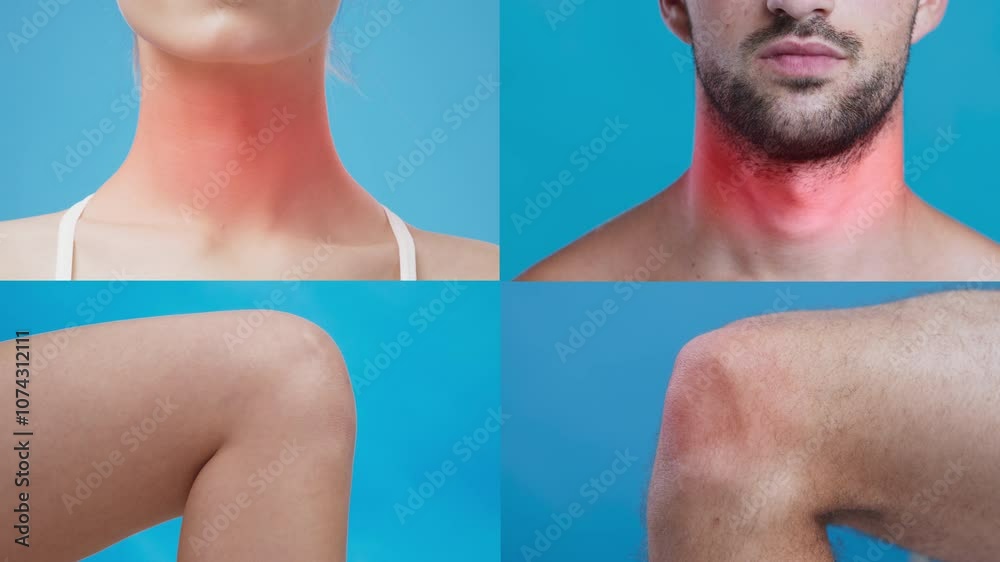 Participants showcase skin reactions on different body parts against a ...