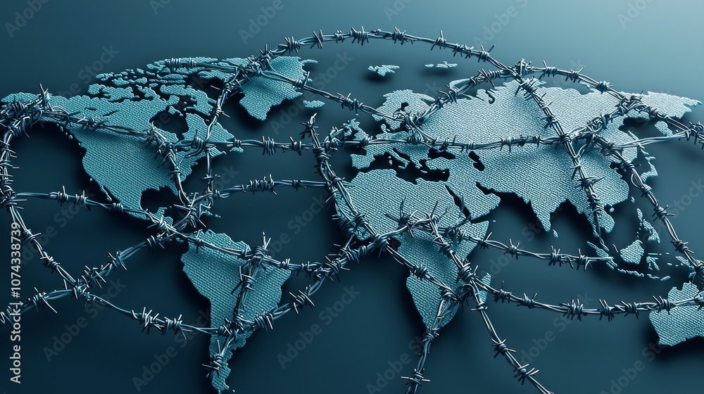 Global Trade Barriers Concept: World Map with Barbed Wire Borders ...