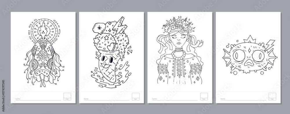 Doodle coloring page for children and adults. Black and white vector ...