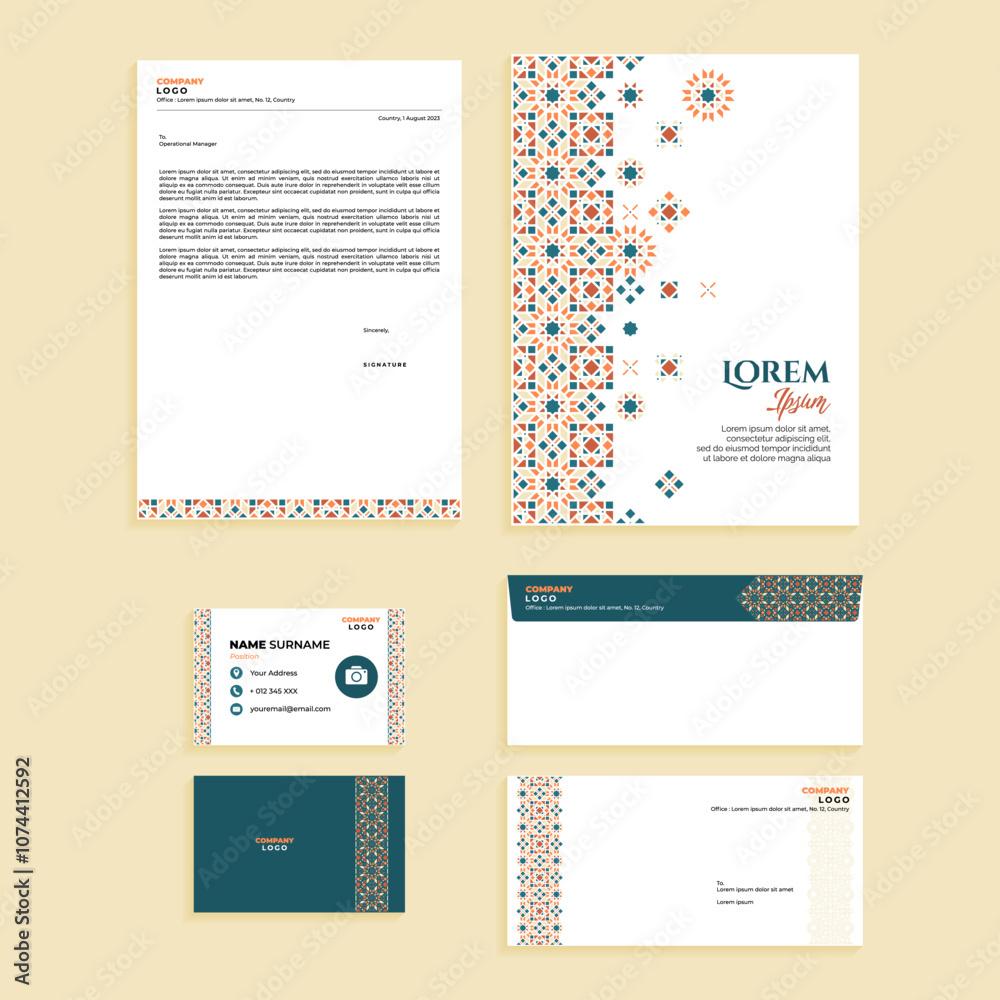 Islamic Ornamental Office Stationery Equipment Set Design Stock Vector ...