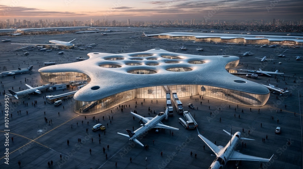 Modern airport terminal with innovative, circular architecture ...