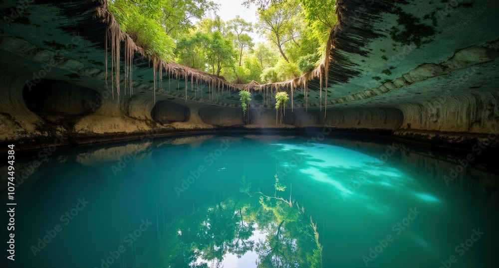Yucatan Cenotes, Mexico, clear blue natural pool surrounded by lush ...