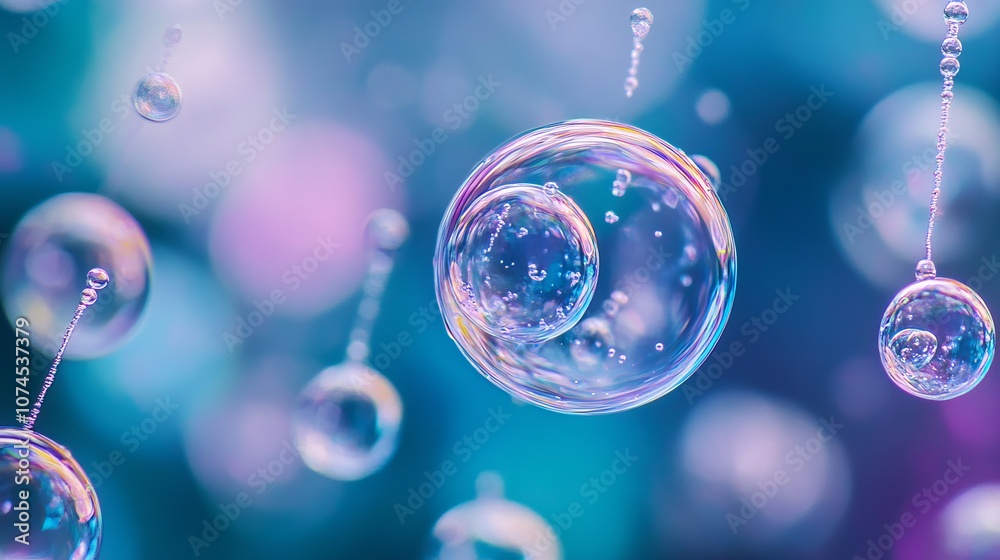Floating bubbles representing air oxygen or molecules in a transparent ...