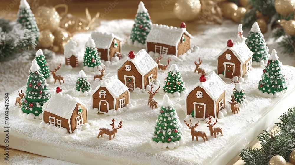 Whimsical 3D gingerbread village cake with candy coated roofs snow ...